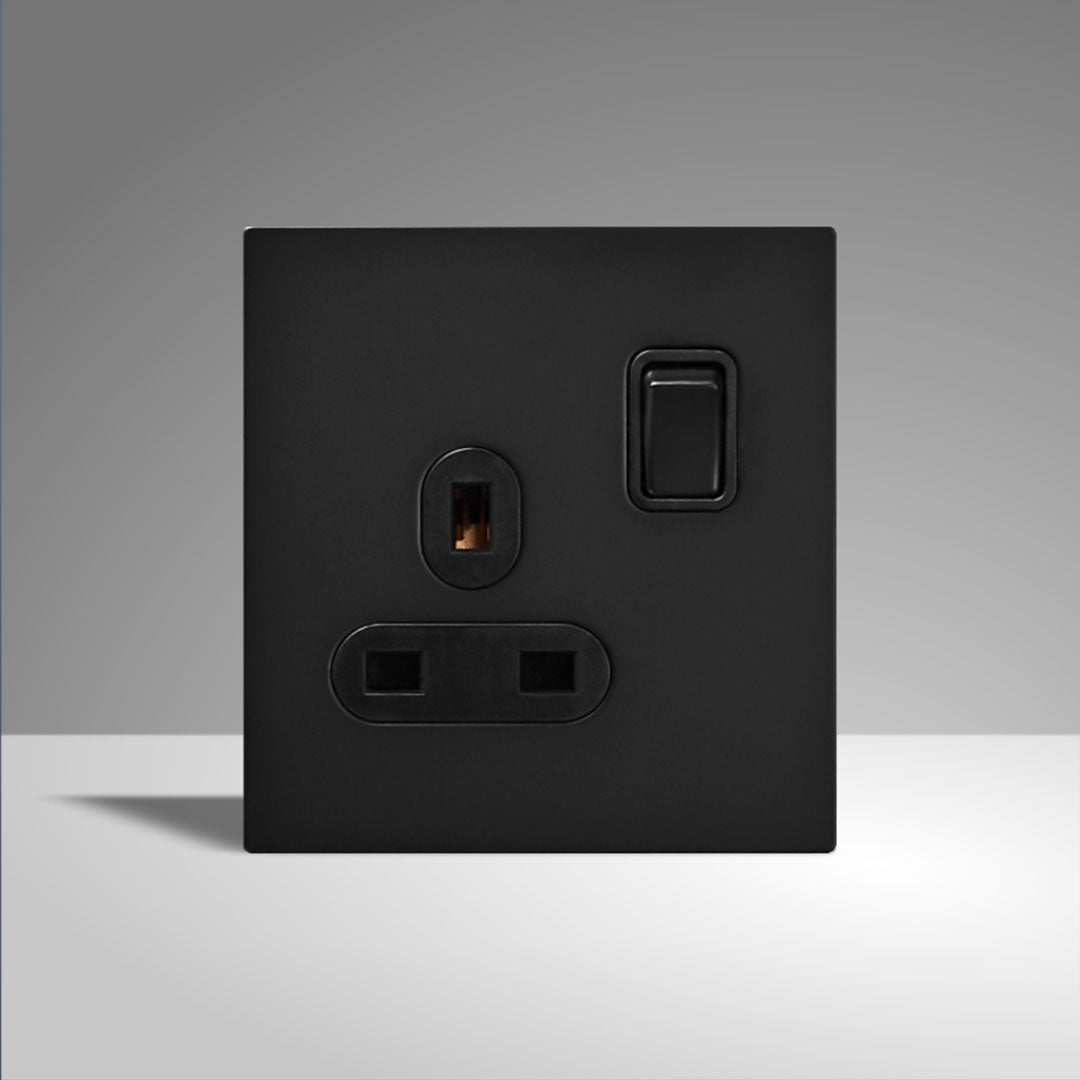 Screwless Matt Black Finish Single Plug Switched Socket 1 Gang 13 Amp ...
