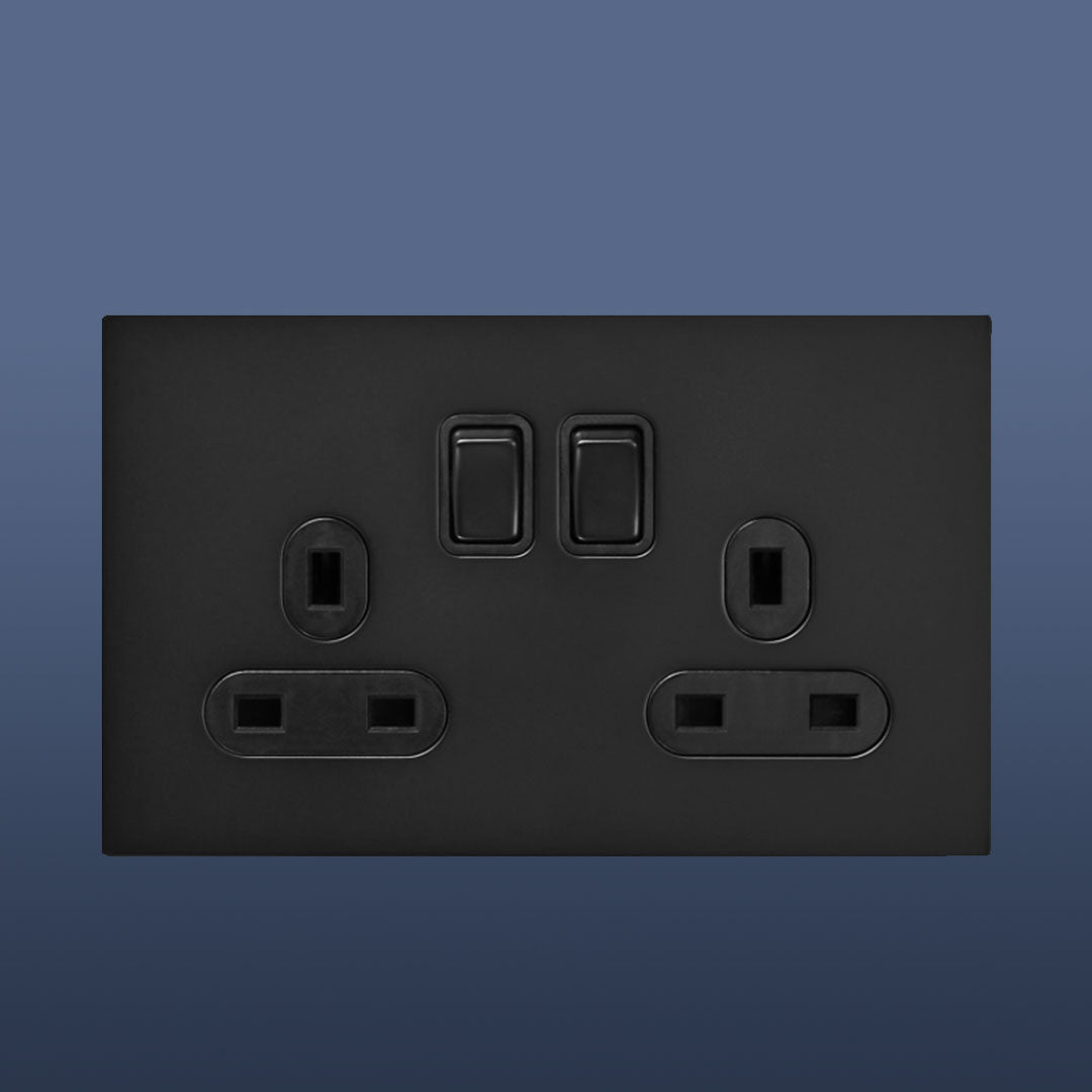 Screwless Matt Black Finish Double Plug Switch Sockets 2 Gang 13 Amp D ...
