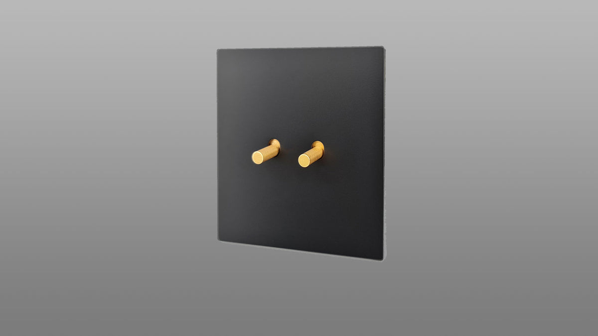 2 Gang 2 Way Toggle Light Switch Brushed Brass / Matte Gold Toggle wit ...