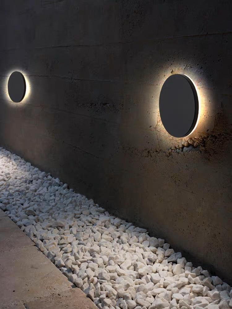 12W Black Round Backlit LED Interior / Exterior Outdoor Wall Light, IP ...