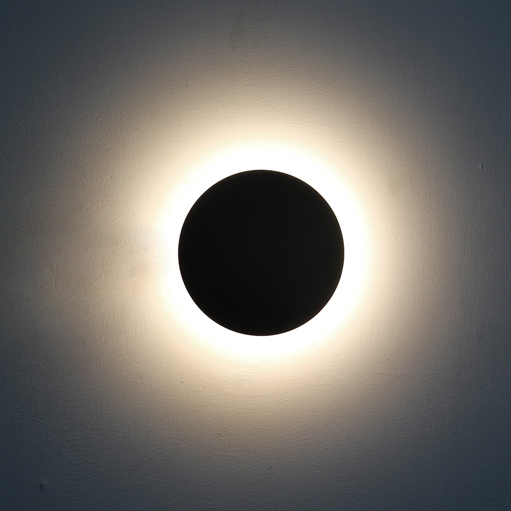 12W Black Round Backlit LED Interior / Exterior Outdoor Wall Light, IP ...